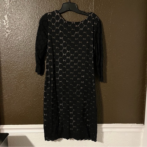 Covington | Dresses | Black Nude Midi Cocktail Dress With 34 Sleeves ...